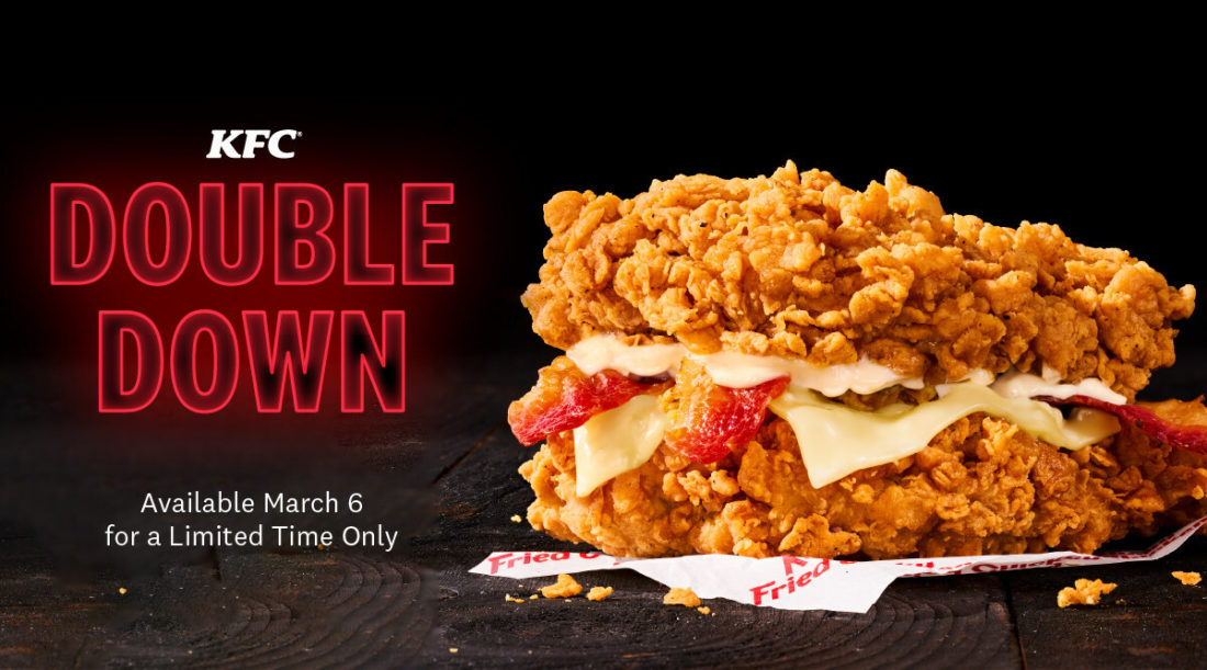 KFC 限時迴歸 Double Down Sandwich 雙面炸雞堡 還有全新的 Bacon & Cheese Chicken ...